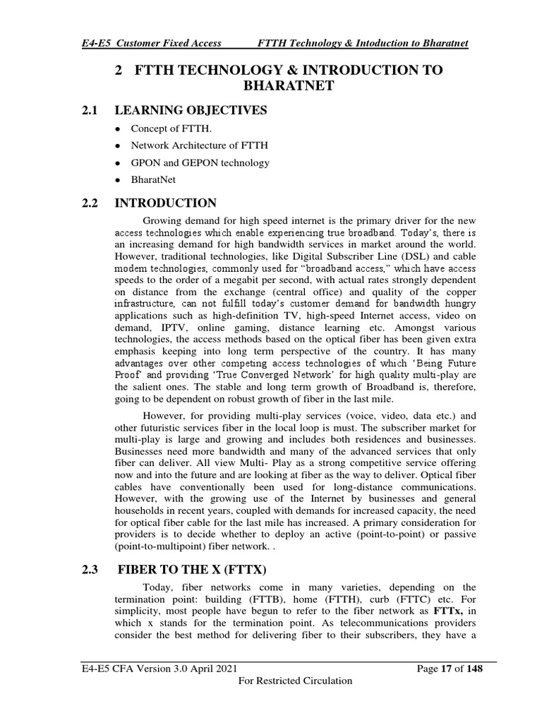 E4-E5 - Text - Chapter 2. FTTH TECHNOLOGY - INTRODUCTION TO BHARATNET | PDF