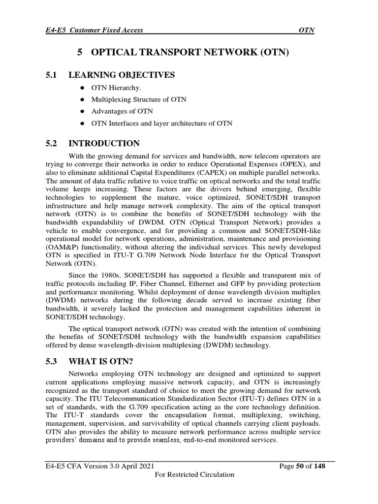 E4-E5 - Text - Chapter 5. OPTICAL TRANSPORT NETWORK (OTN) | PDF | Computer Network | Wavelength ...