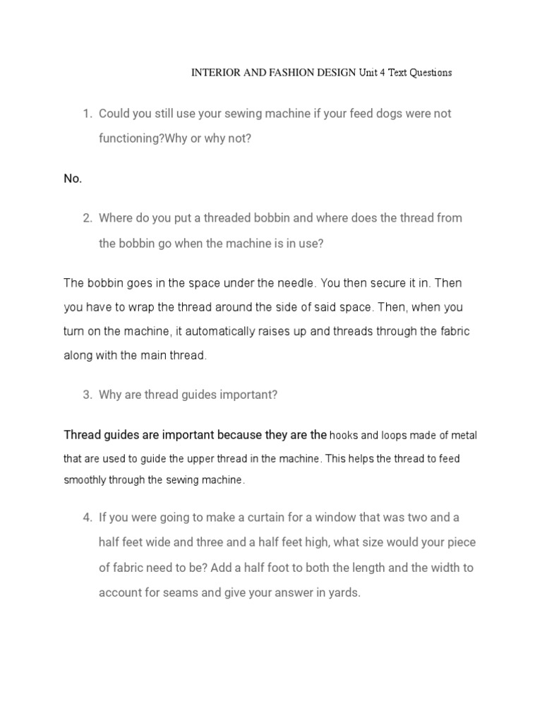 Interior and Fashion Design Unit 4 Text Questions | PDF | Sewing ...