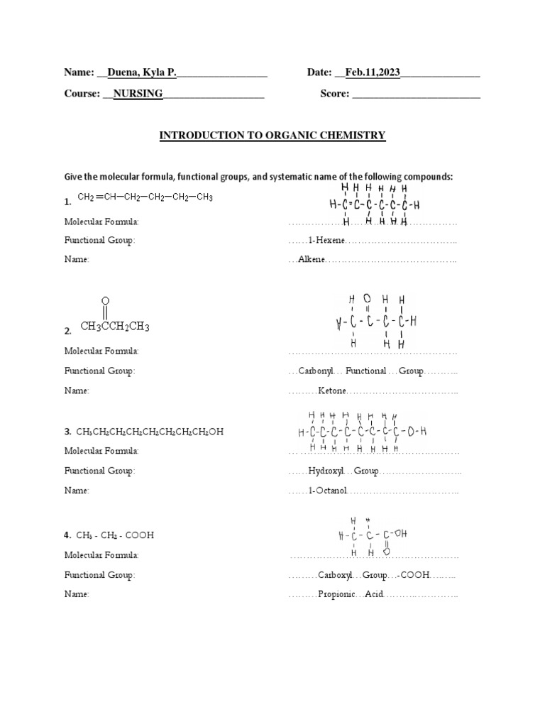 EAC_Intro to Organic Chem Worksheet | PDF