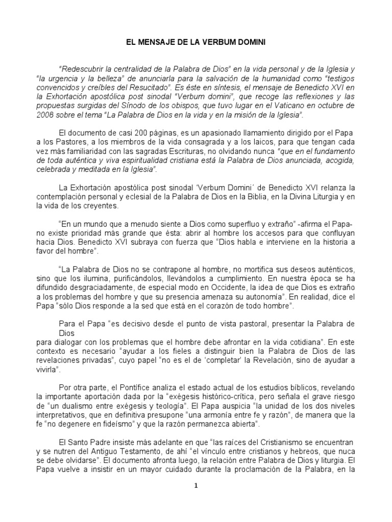 El Mensaje de La Verbum Domini Clase | PDF