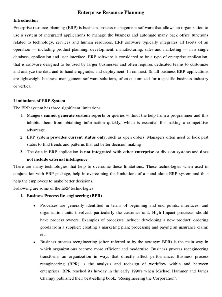 ERP Notes - B.COM - VI - Semester | PDF