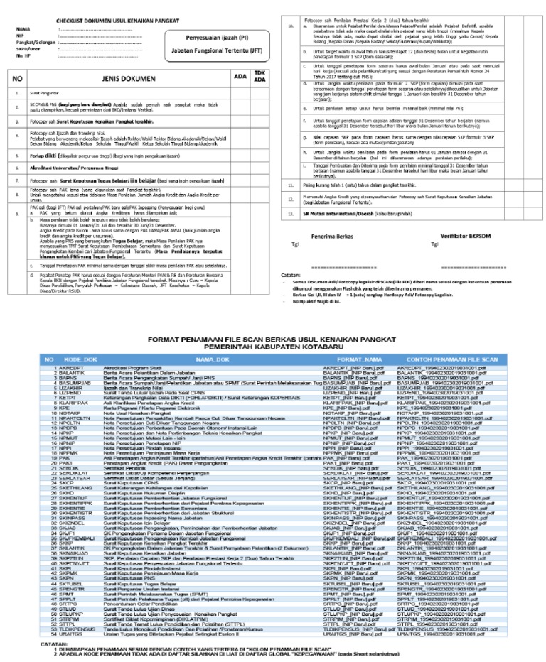 Cek List Naik Pangkat JFT Penyesuaian Ijazah | PDF