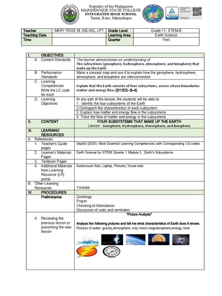 Concept Map of Earth's Four Subsystems | PDF | Earth Sciences | Nature