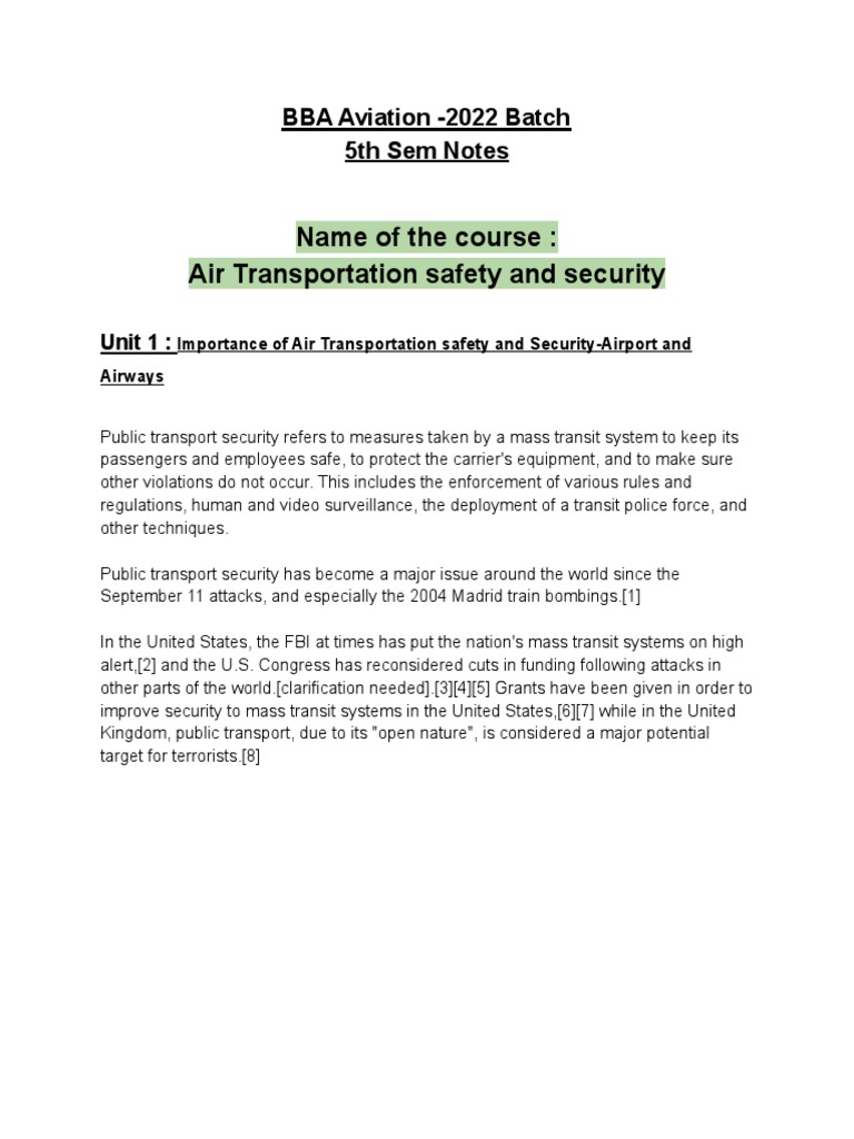 Aircraft Safety and Security 5th Sem BNU BBA Aviation Management | PDF
