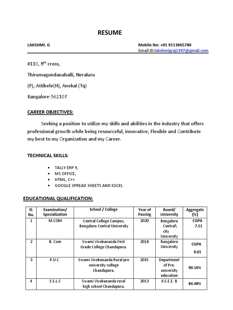 Lakshmi Resume 1 PDF | PDF