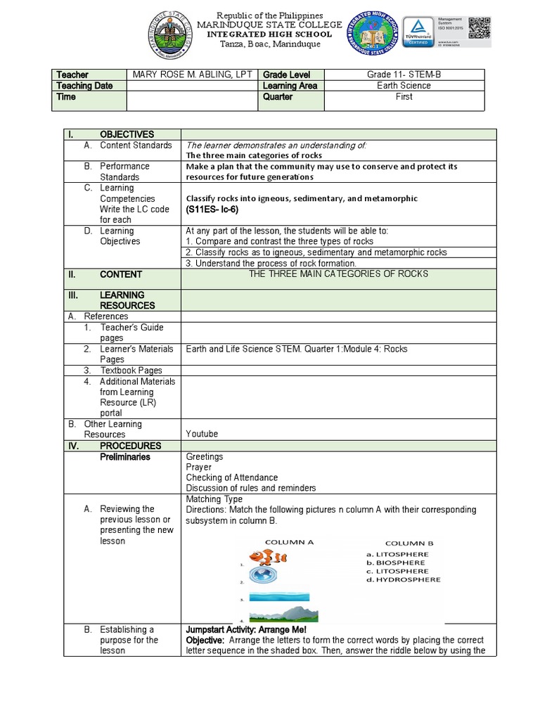 ES - Week 1-Three Main Categories of Rock | PDF | Rock (Geology ...