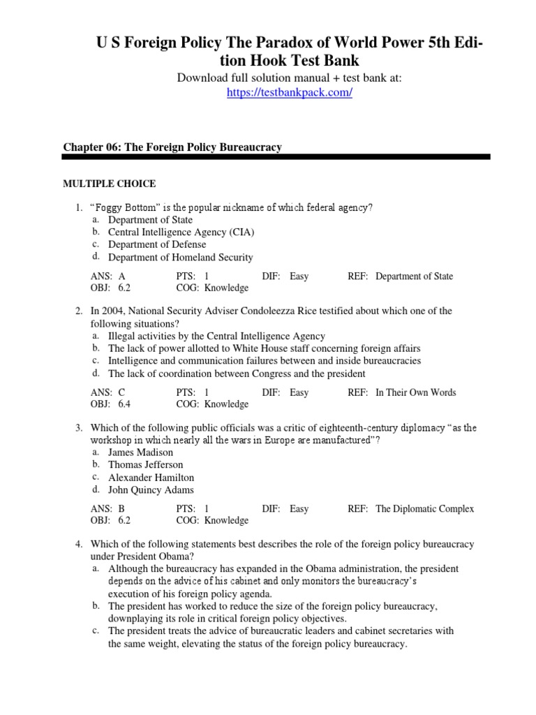 U.S. Foreign Policy Bureaucracy Quiz | PDF | United States Department ...
