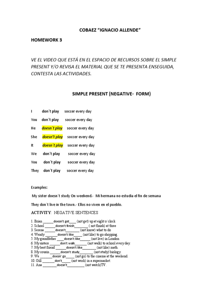 Tarea 3 Presente Simple | PDF