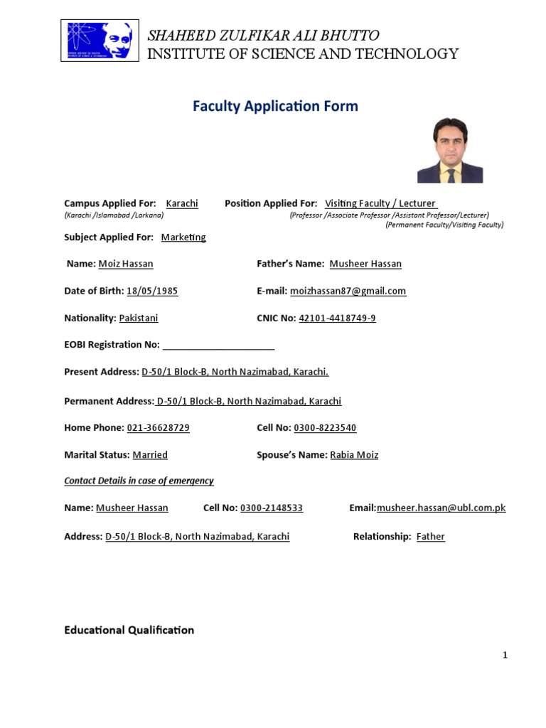Faculty Application Form | PDF | Business