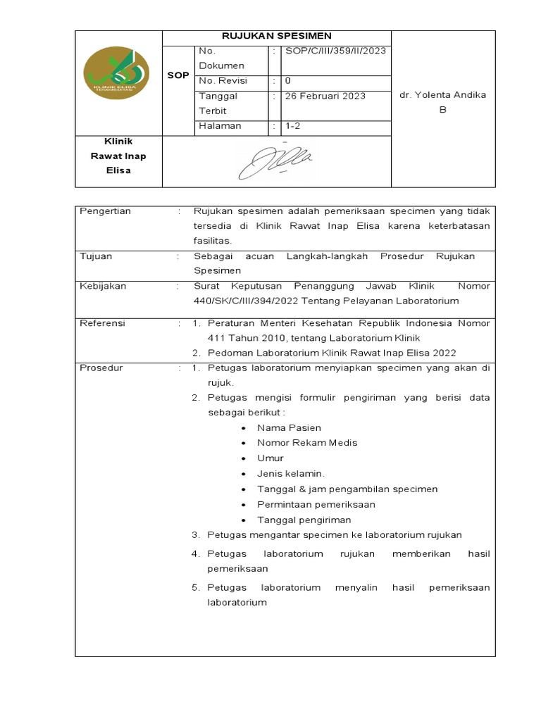 sop 359 rujukan spesimen | PDF