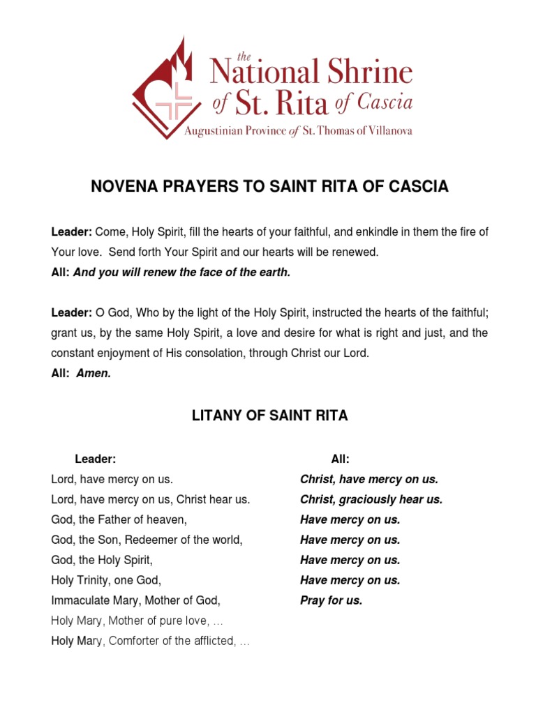 Novena Prayers To Saint Rita of Cascia | PDF | Mercy | Prayer