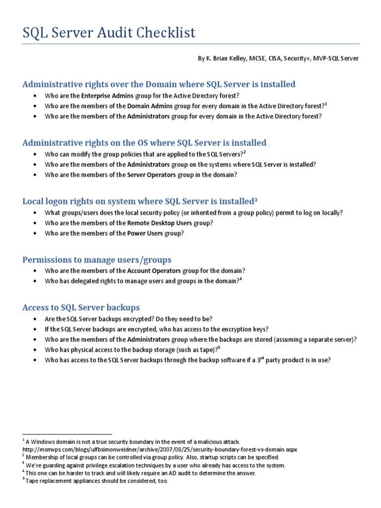 SQL Server Audit Checklist | PDF SQL Server Audit Checklist | PDF