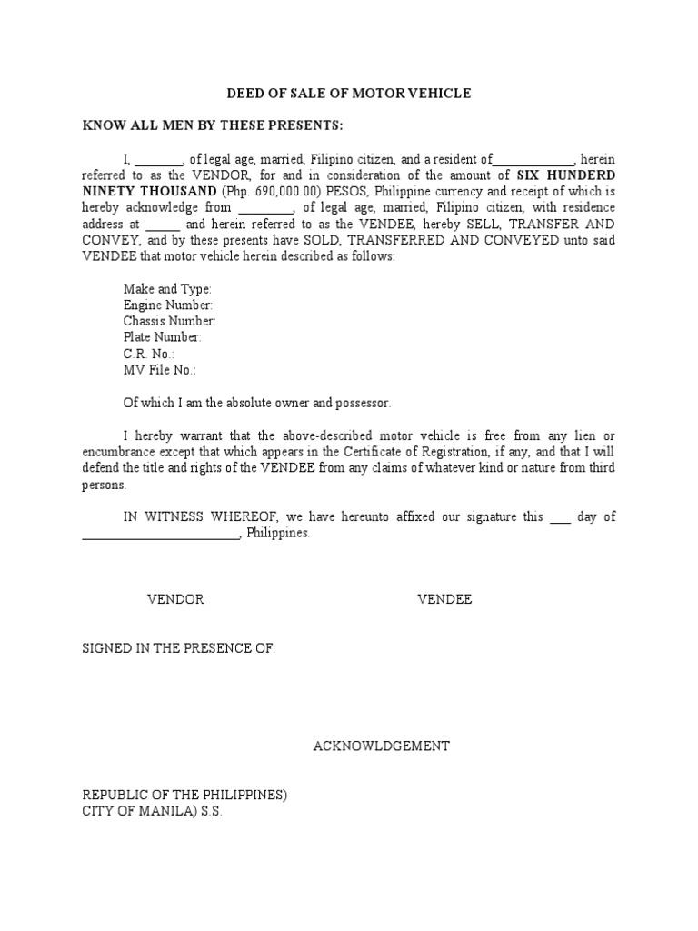 Deed of Sale_4 wheels | PDF
