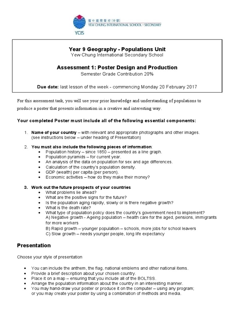 Year 9 Populations - Poster Assignment | PDF