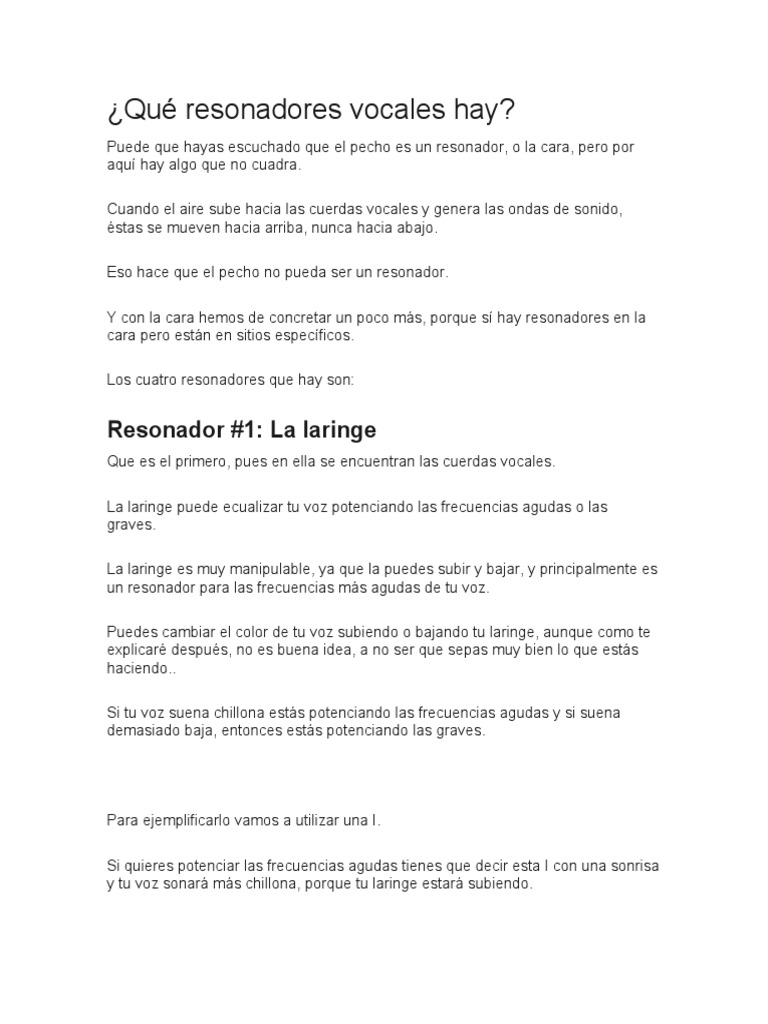 Resonadores Vocales: Tipos y Funciones | PDF