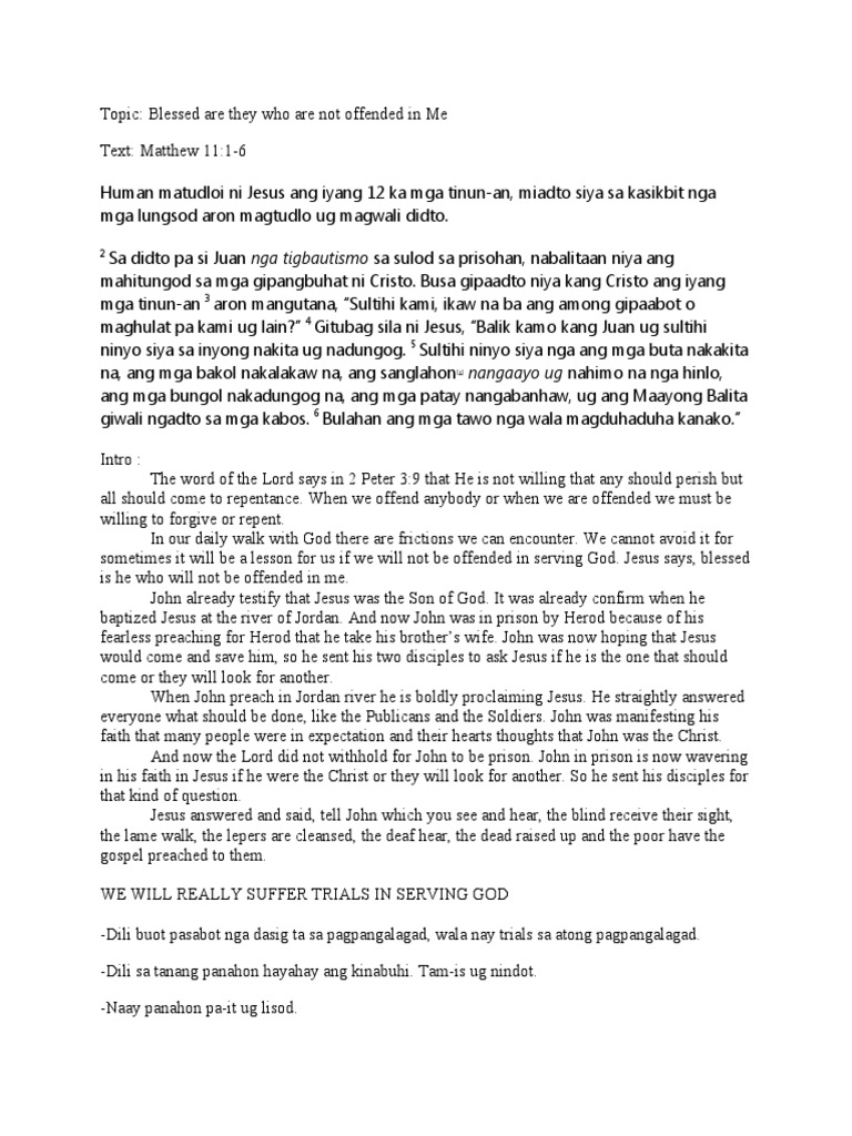 Blessed Are They Who Are Not Offended in Me | PDF | Jesus | Systematic ...