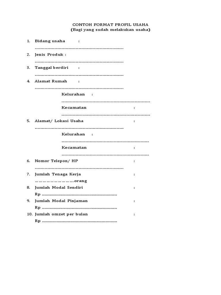 Format Profil Usaha 2023 | PDF