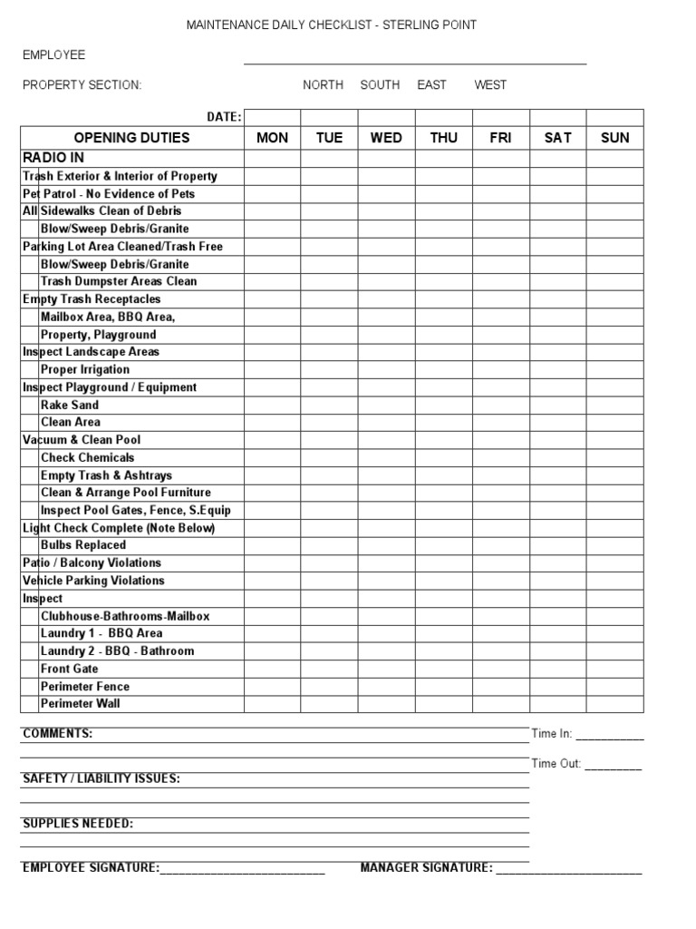 Maintenance Daily Checklist Excel Format Download | PDF | Science ...