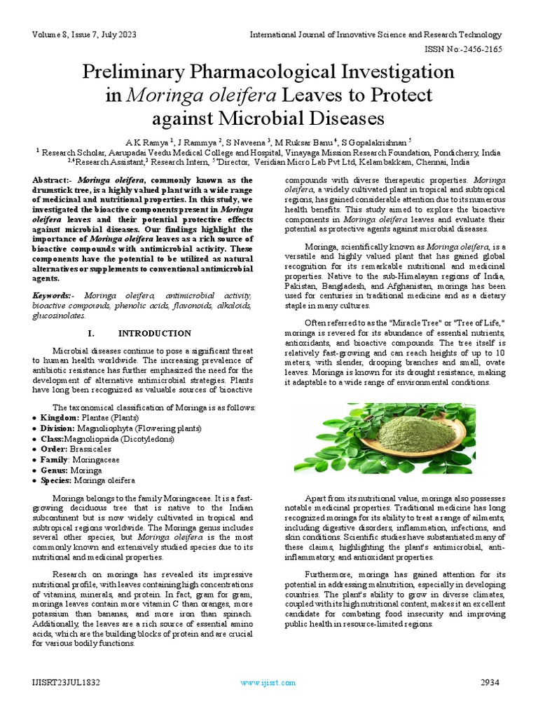 Preliminary Pharmacological Investigation in Moringa Oleifera Leaves To Protect Against ...