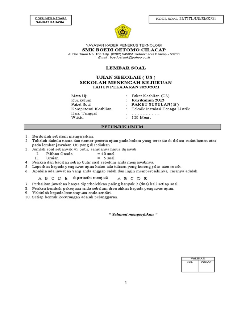Soal Us Kompetensi Keahlian Paket B Titl | PDF