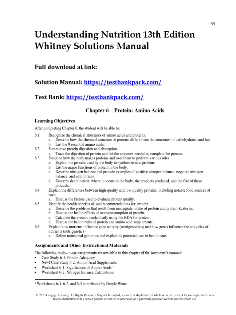 Understanding Nutrition 13th Edition Whitney Solutions Manual Download ...