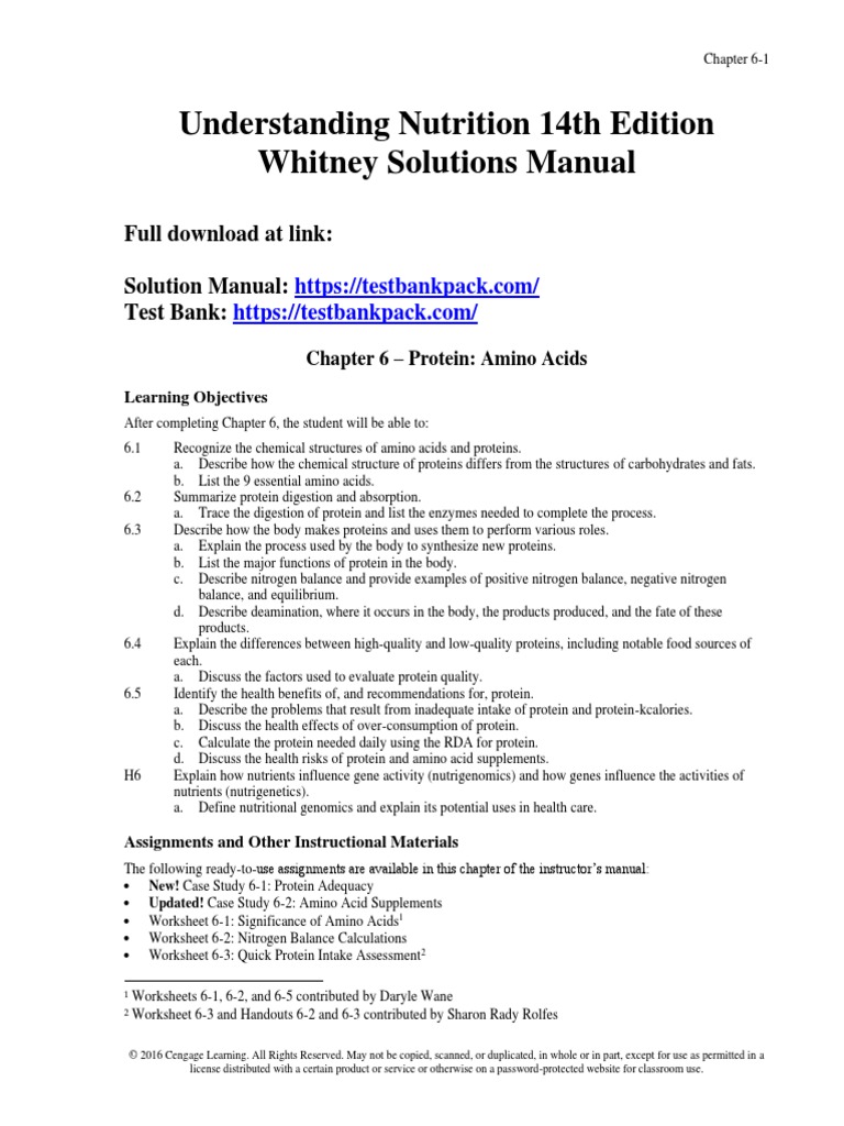 Understanding Nutrition 14th Edition Whitney Solutions Manual Download ...