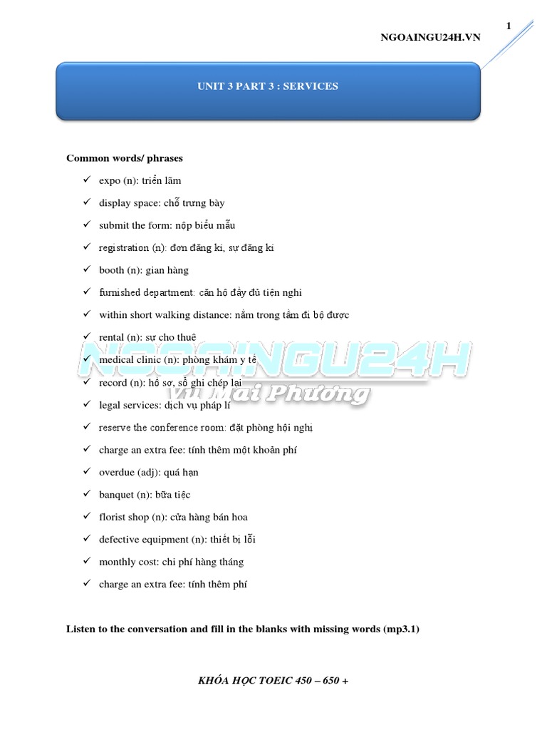 Toeic p.3 Services | PDF