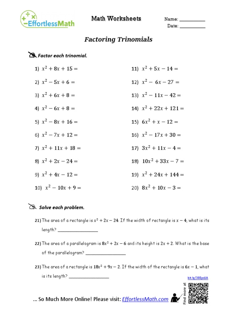 Factoring Trinomials | PDF | Area | Elementary Mathematics