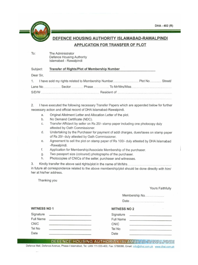 Application For Transfer of Plot | PDF