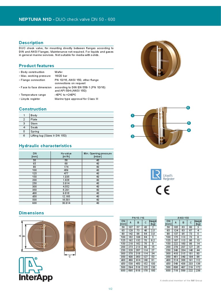 Duo Check Valve Neptnunia n1d 1 | PDF