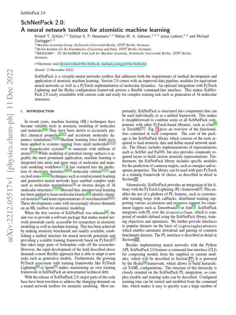 SchNetPack 2.0 Research Paper | PDF