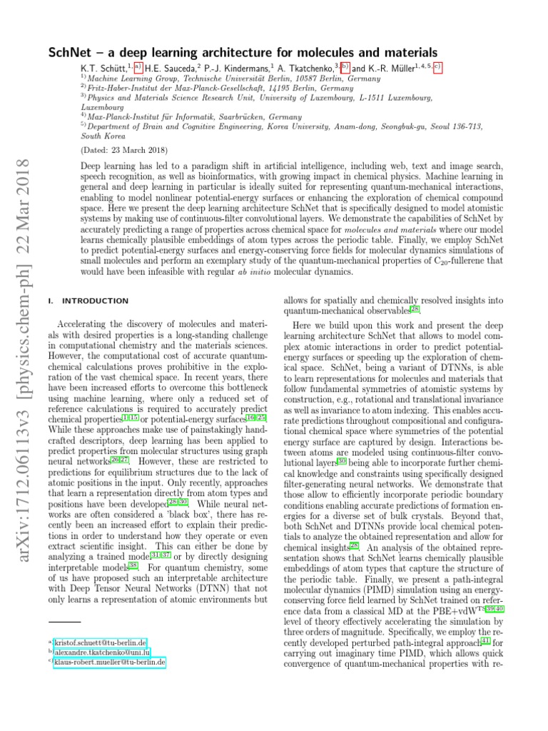 SchNet: Deep Learning for Molecules | PDF | Deep Learning | Chemistry