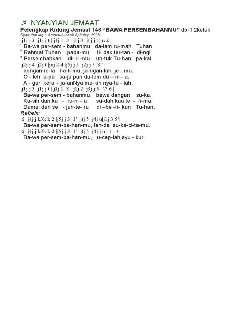 PKJ No 146 Bawa Persembahanmu | PDF