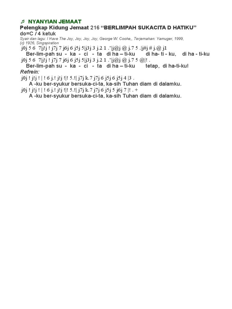PKJ No 216 Berlimpah Sukacita Di Hatiku | PDF