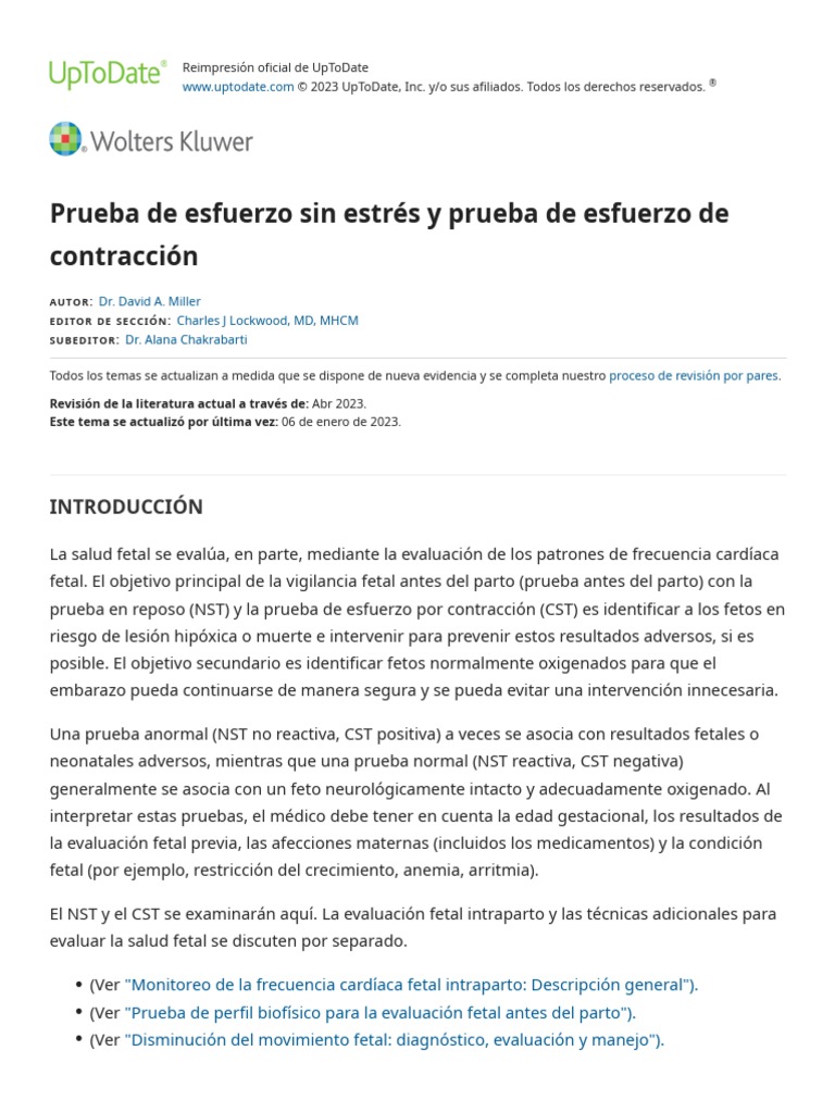 Nonstress Test and Contraction Stress Test - UpToDate | PDF | Parto | Feto
