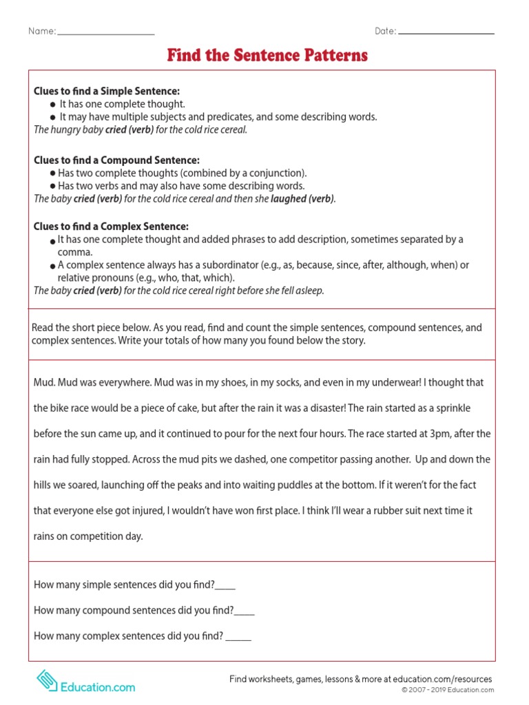 types of sentences exercise | PDF