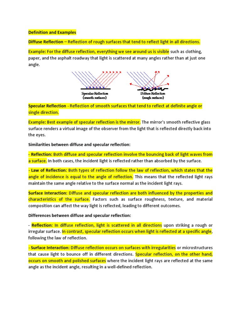 Diffuse Vs Specular Reflection | PDF