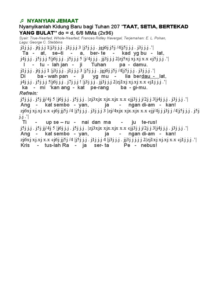 NKB No 207 Taat, Setia, Bertekad Yang Bulat | PDF