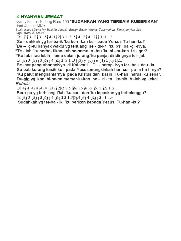 NKB No 199 Sudahkah Yang Terbaik Kuberikan | PDF