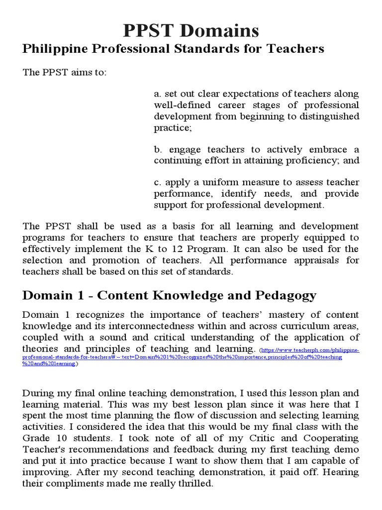 PPST Domains | PDF | Teachers | Learning