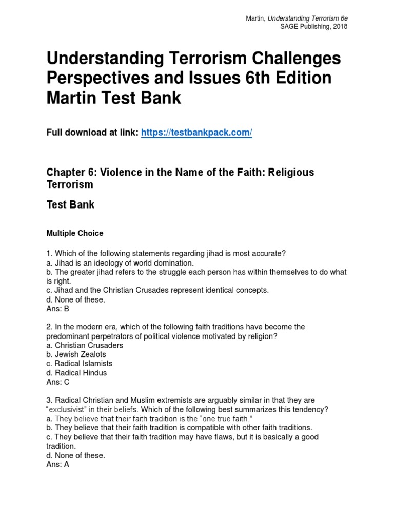 Understanding Terrorism Challenges Perspectives and Issues 6th Edition ...