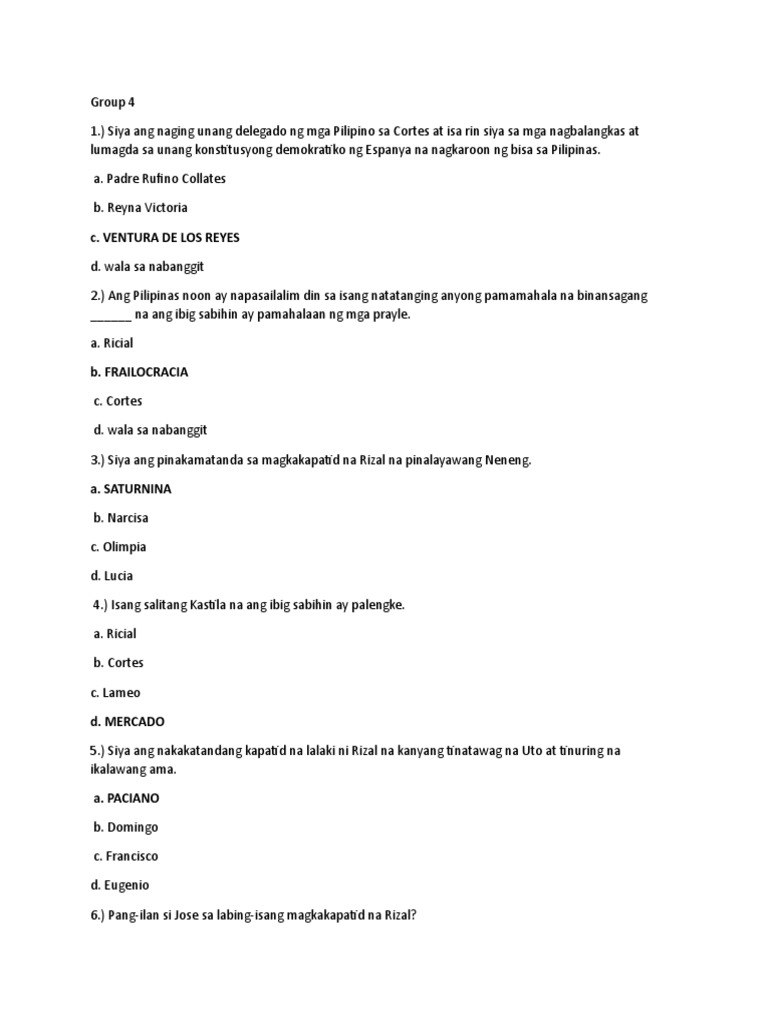 2 Rizal Group 4 Questionnaires | PDF