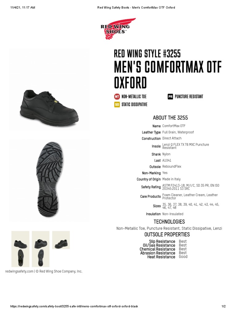 Men'S Comfortmax Otf Oxford: Red Wing Style #3255 | PDF