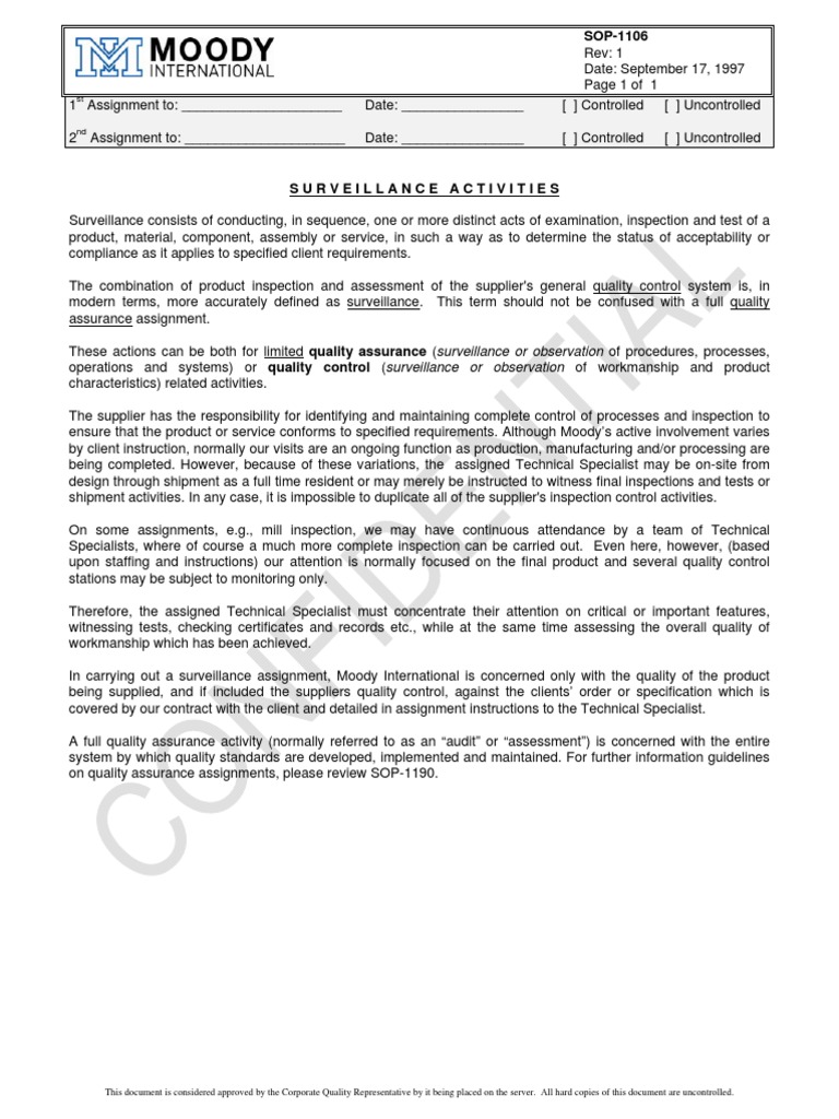 7) SOP-1106 Surveillance Activities | PDF | Quality Assurance ...