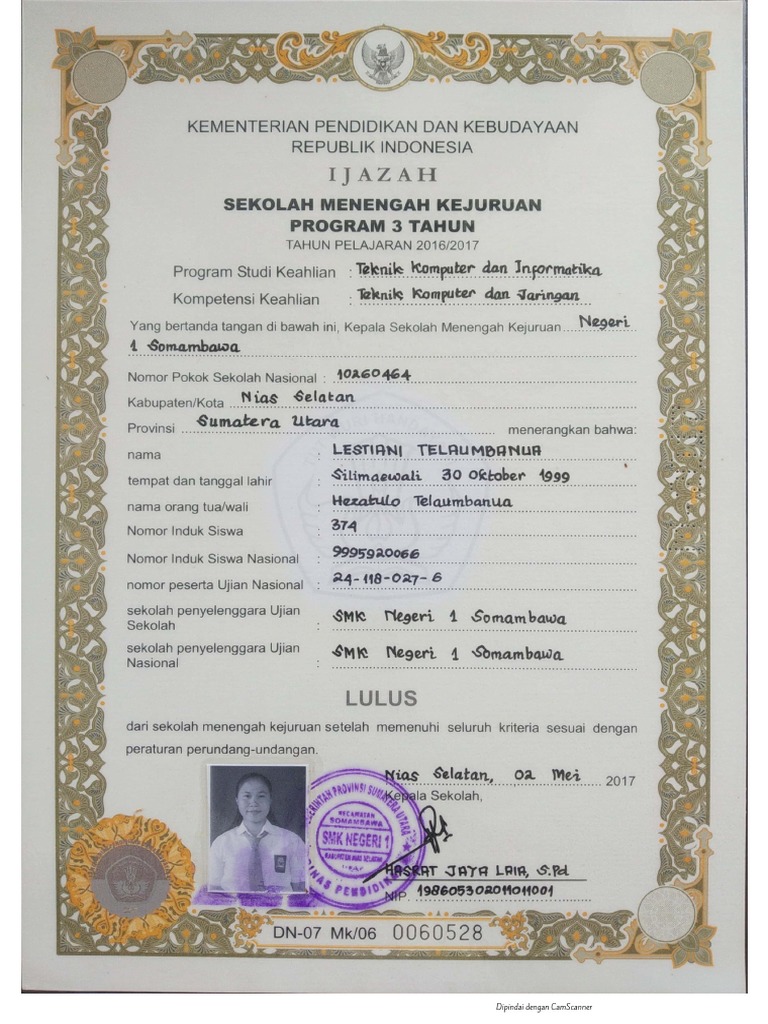 Ijazah SMK Dan SKHUN - Lestiani Telaumbanua | PDF