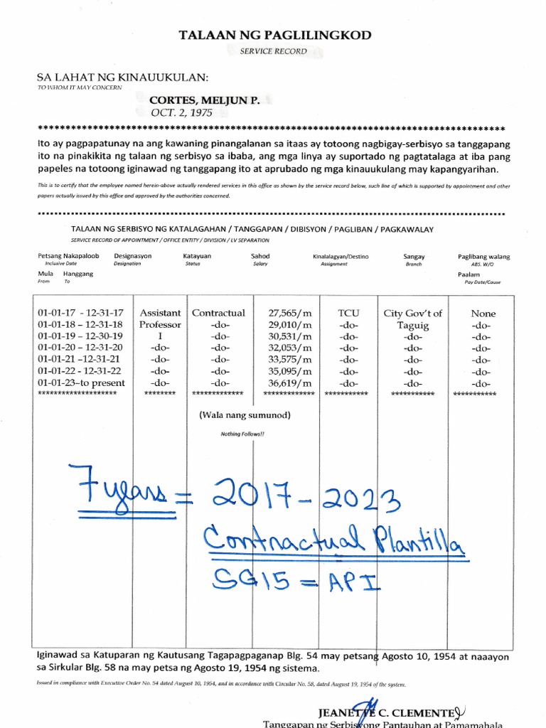 Service Record of Meljun Cortes | PDF
