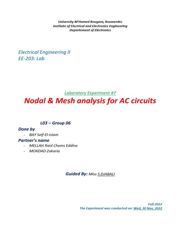 Lab 7, Nodal & Mesh Analysis For AC Circuits | PDF | Teaching Methods ...