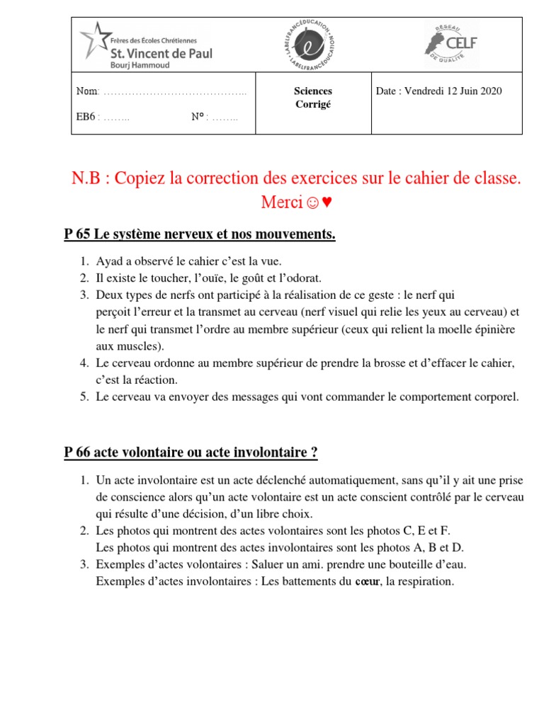 EB6 - Corrigé Sciences | PDF