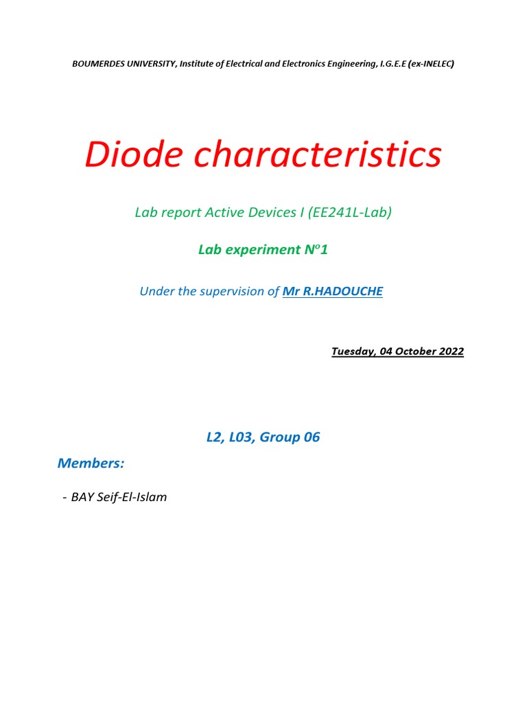 Lab Experiment N 1, Diode Characteristics | PDF